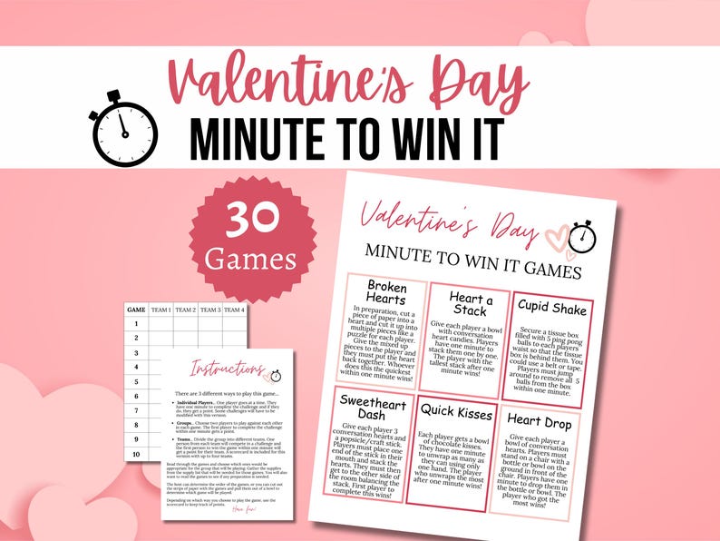 Valentine's Day Minute to Win It Games, Printable Valentine Party Games ...