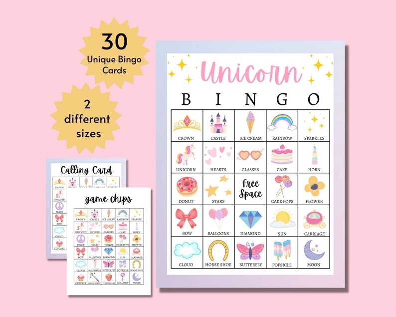 Unicorn Bingo, Unicorn Party Games, Printable Unicorn Birthday Party ...