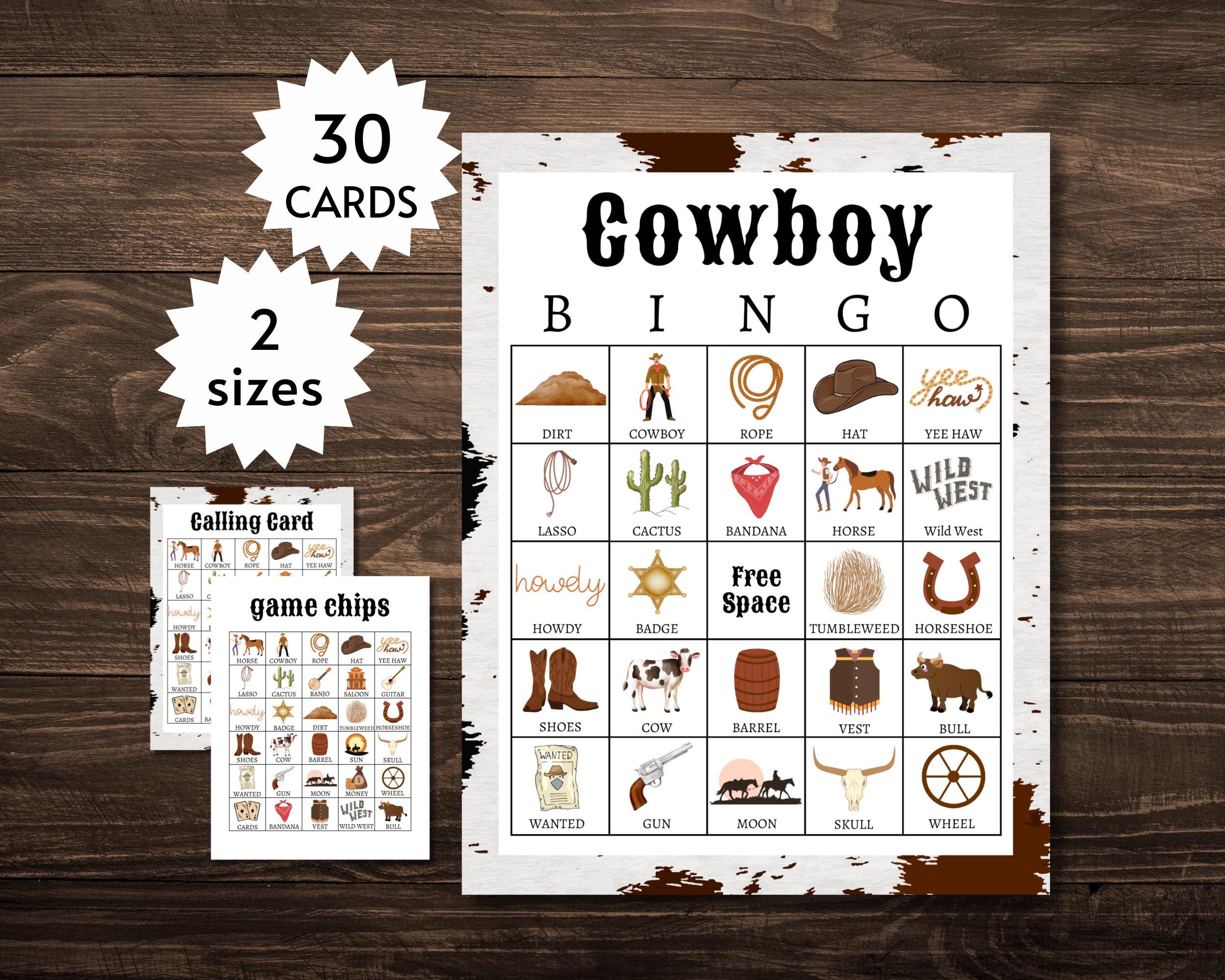 Cowboy Bingo Cards, Printable Wild West Party Game for Kids, Teens, and ...