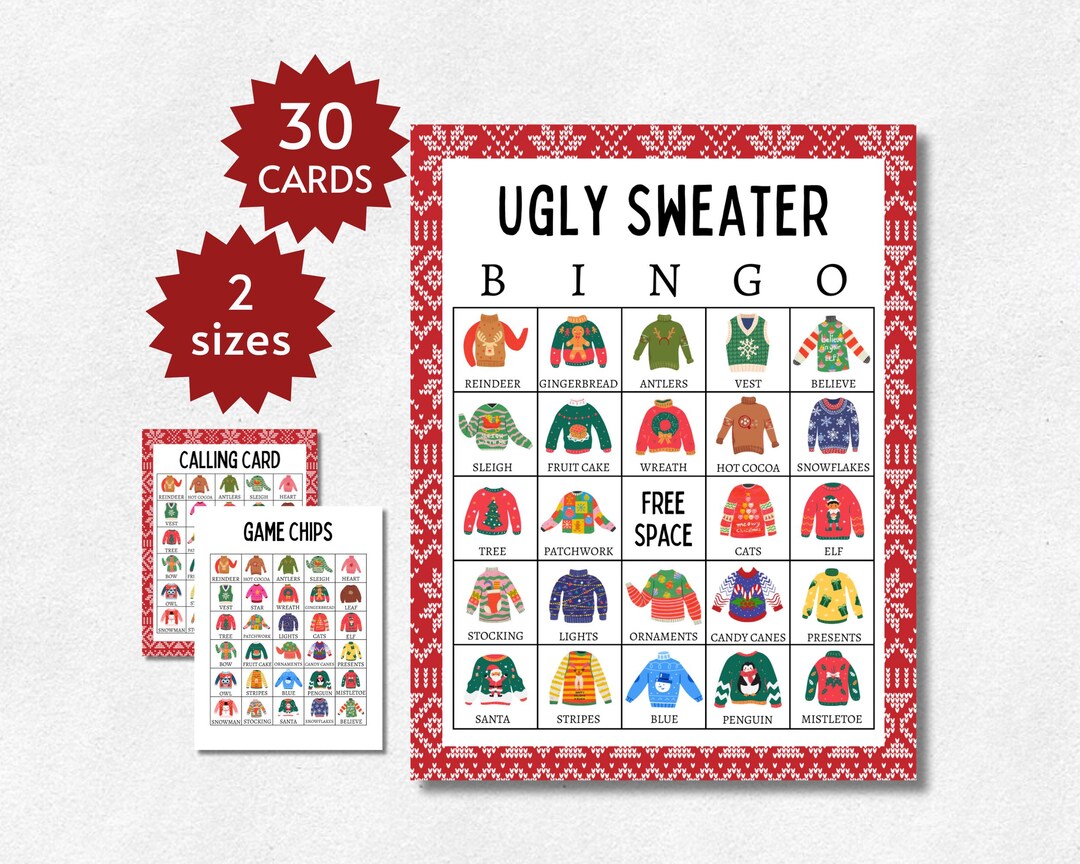 Ugly Sweater Bingo Cards, Printable Christmas Party Game, Holiday ...