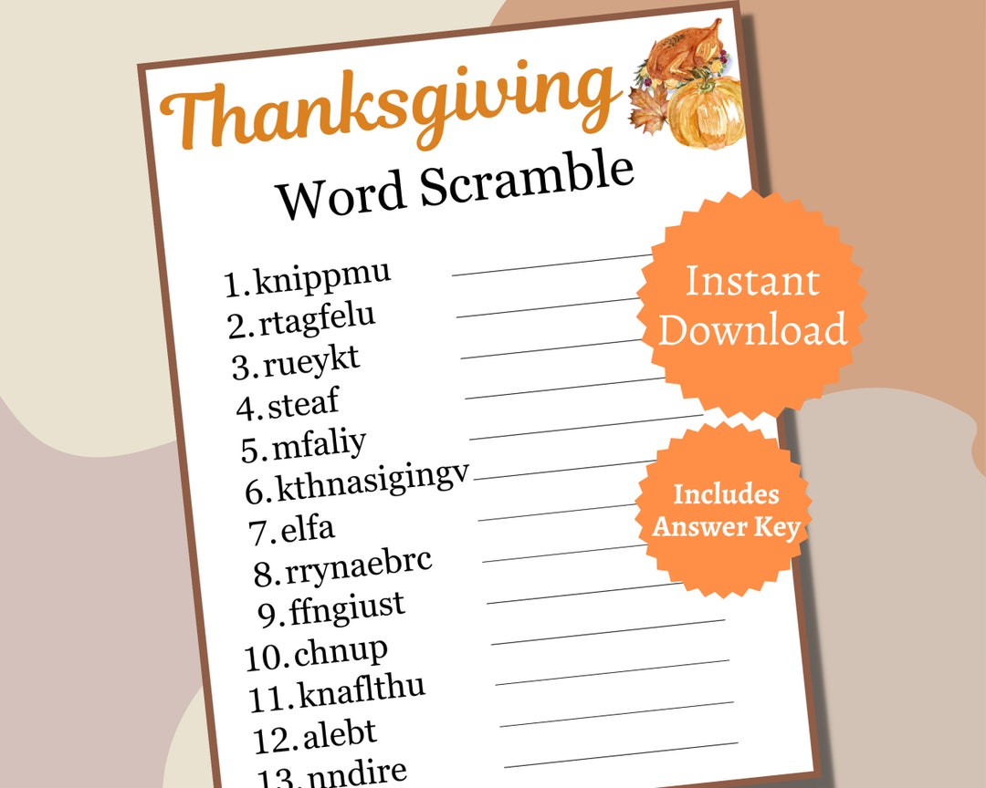 Thanksgiving Word Scramble, Printable Thanksgiving Party Game, Fall ...