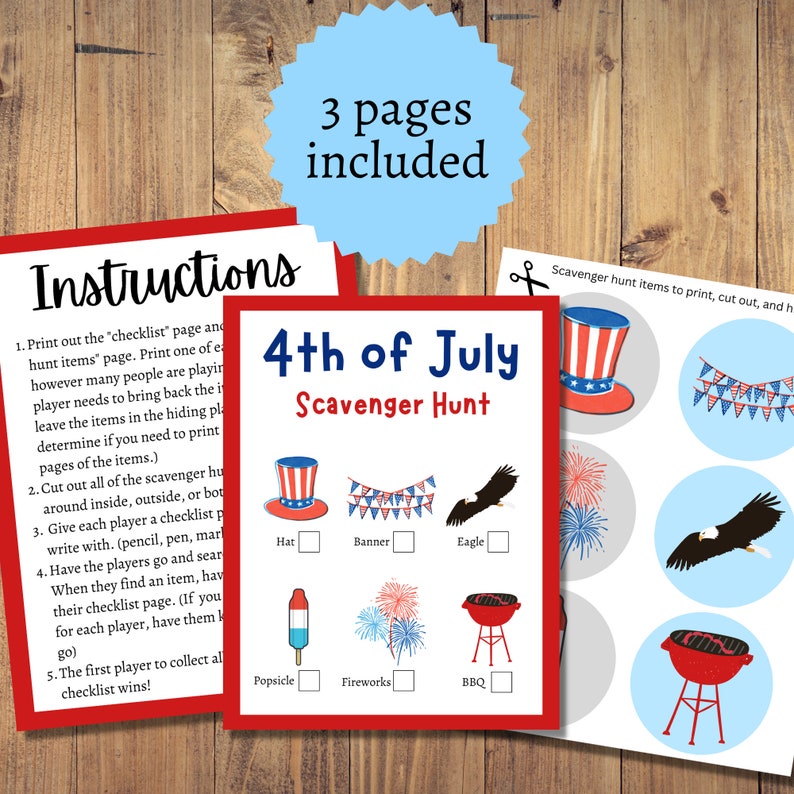 4th of July Scavenger Hunt for Little Kids, Fourth of July Party Game ...