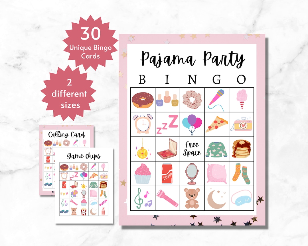 Pajama Party Bingo Cards, Printable Slumber Party Game for Kids, Girls ...