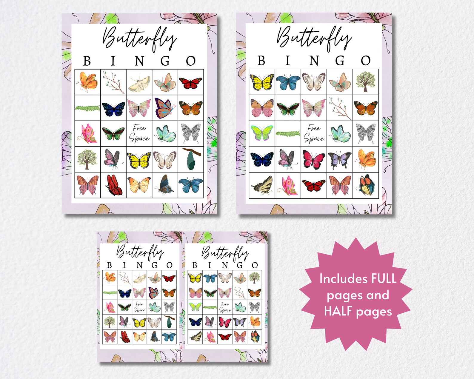 Butterfly Bingo Cards, Printable Birthday Party Game for Kids, Insect ...