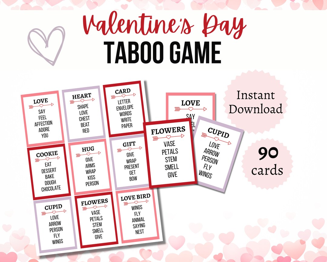 Valentine's Day Taboo Game, Printable Valentine's Party Game for Kids ...