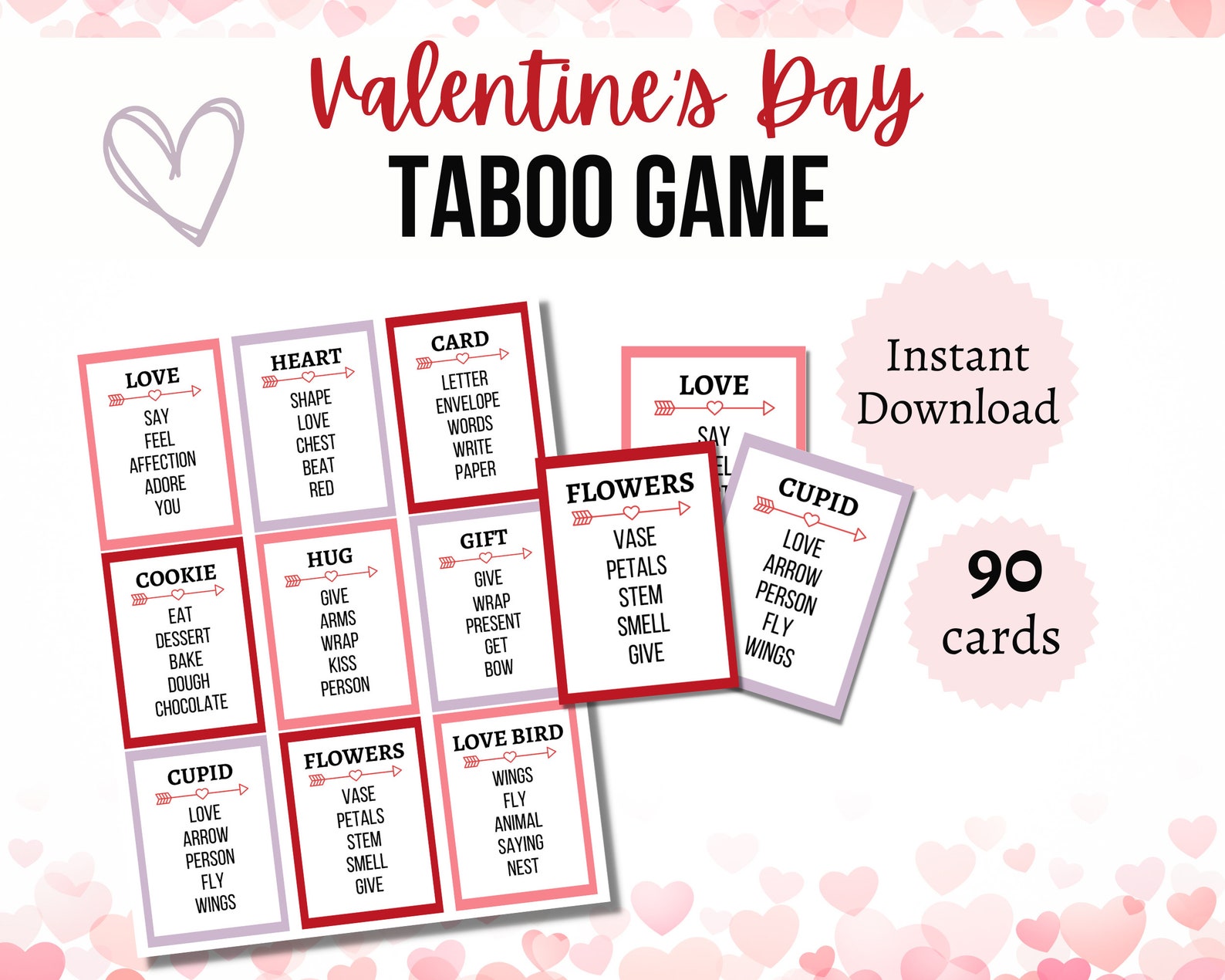 Valentine's Day Taboo Game, Printable Valentine's Party Game for Kids ...