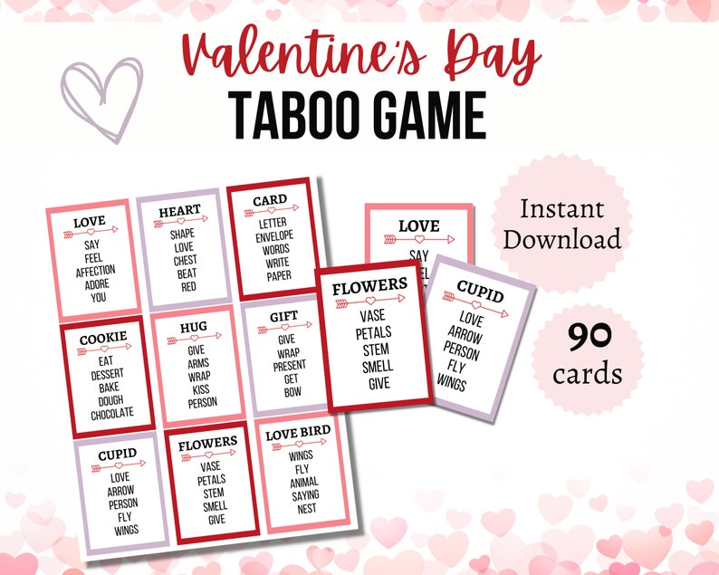 Valentine's Day Taboo Game, Printable Valentine's Party Game for Kids ...