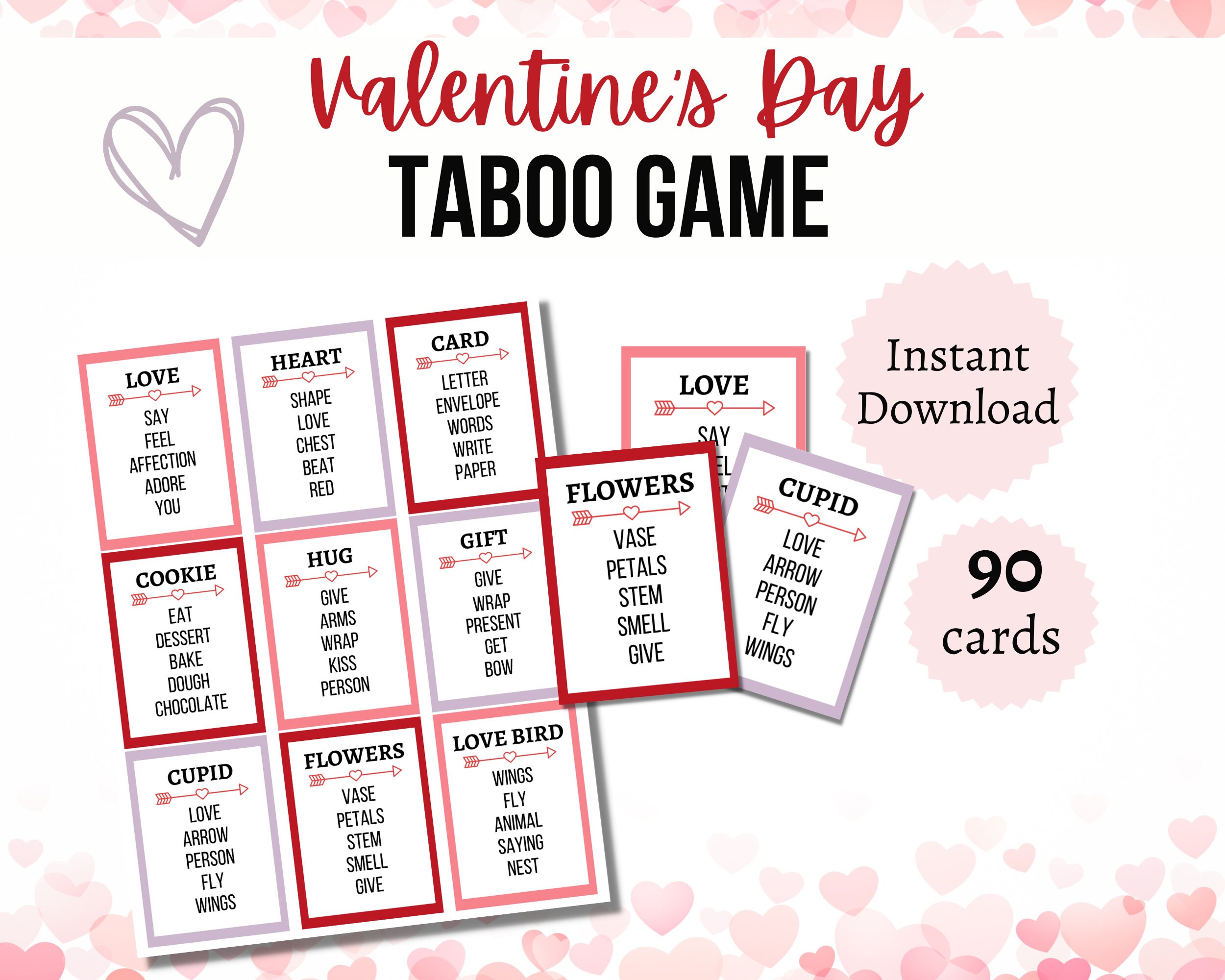 Valentine's Day Taboo Game, Printable Valentine's Party Game for Kids ...