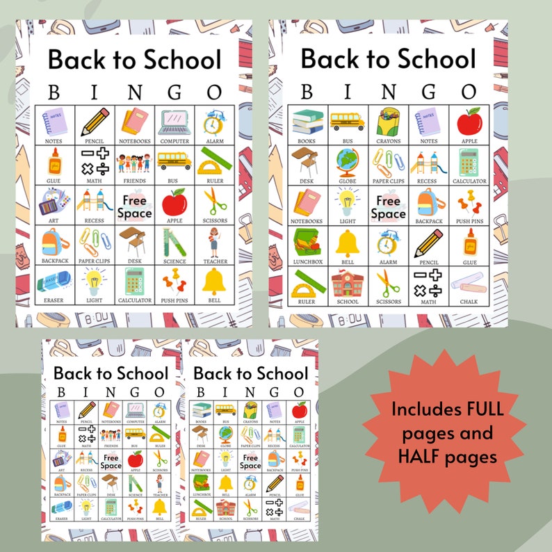 Back to School Bingo, Printable Classroom Activity for Kids, Teens, and ...