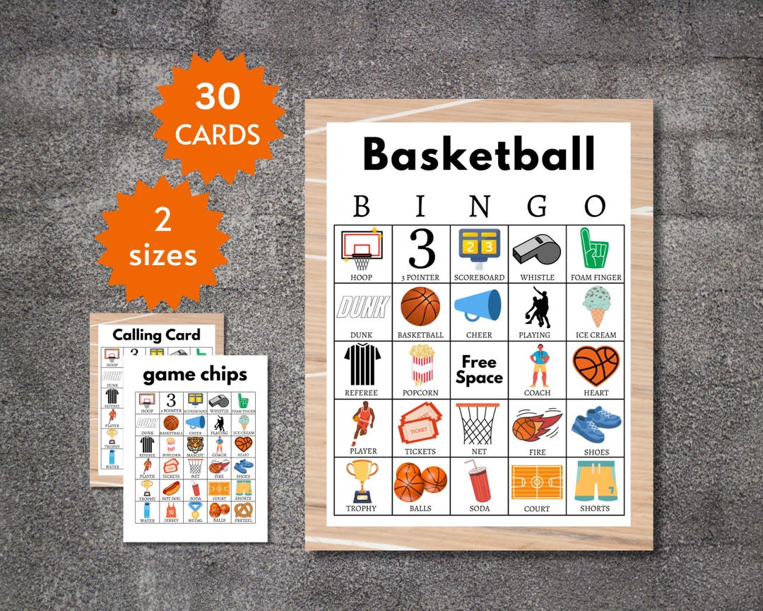 Basketball Bingo Cards, Printable Basketball Party Game for Kids, Teens ...
