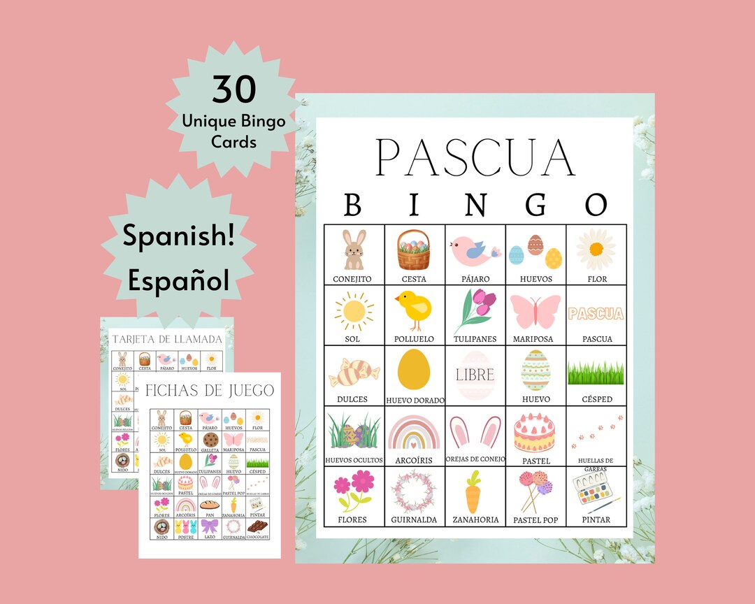 Spanish Easter Bingo Cards, Printable Easter Party Game for Kids, Teens ...