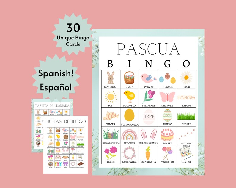 Spanish Easter Bingo Cards, Printable Easter Party Game for Kids, Teens ...