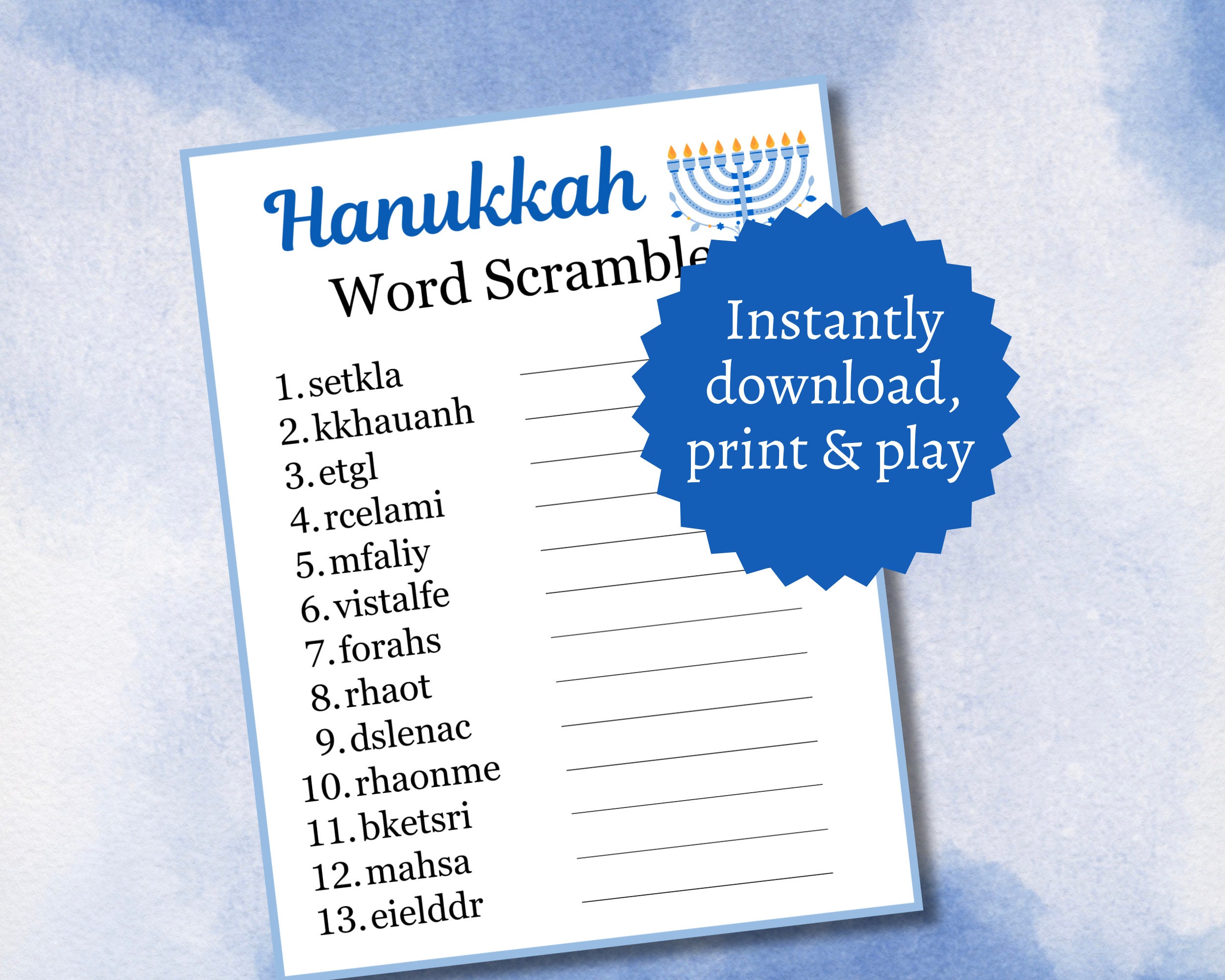Hanukkah Word Scramble Game, Printable Hanukkah Party Game for Kids ...