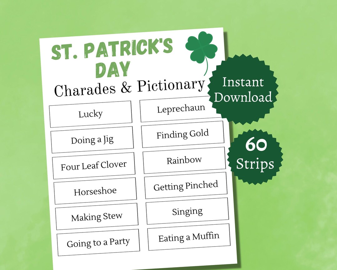 St. Patrick's Day Charades Game, Printable Pictionary Cards, Irish ...