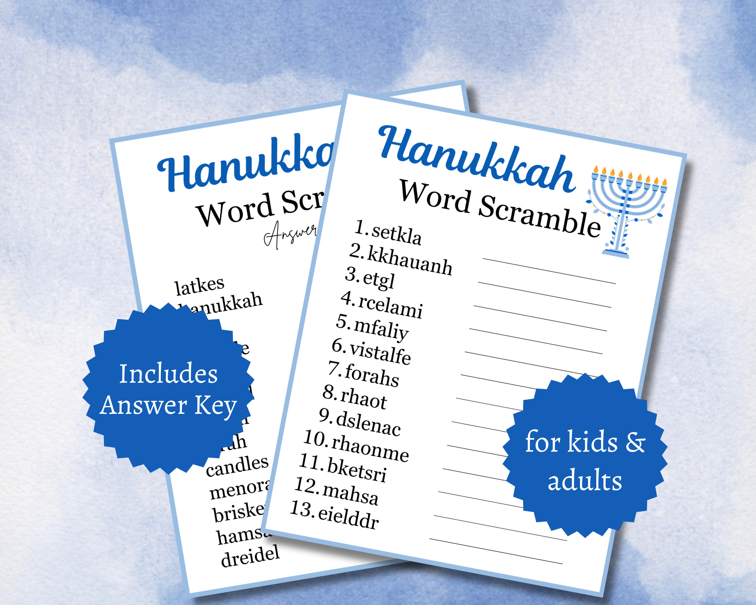 Hanukkah Word Scramble Game, Printable Hanukkah Party Game for Kids ...