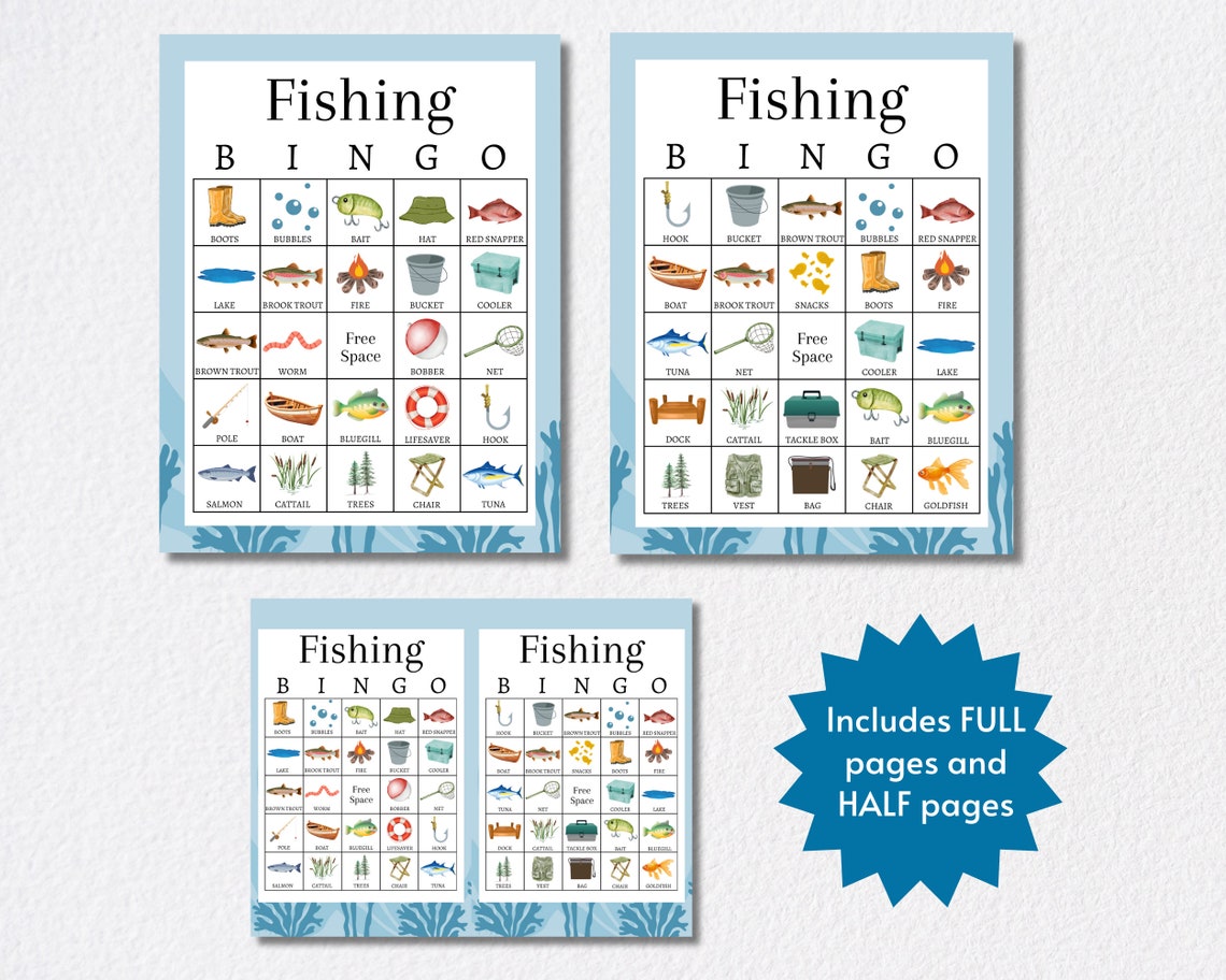 Fishing Bingo Cards, Fishing Birthday Party Game for Kids and Adults ...