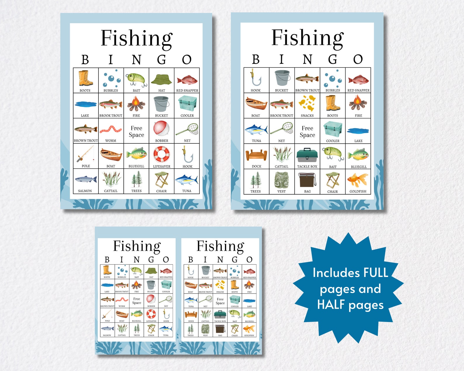 Fishing Bingo Cards, Fishing Birthday Party Game for Kids and Adults ...