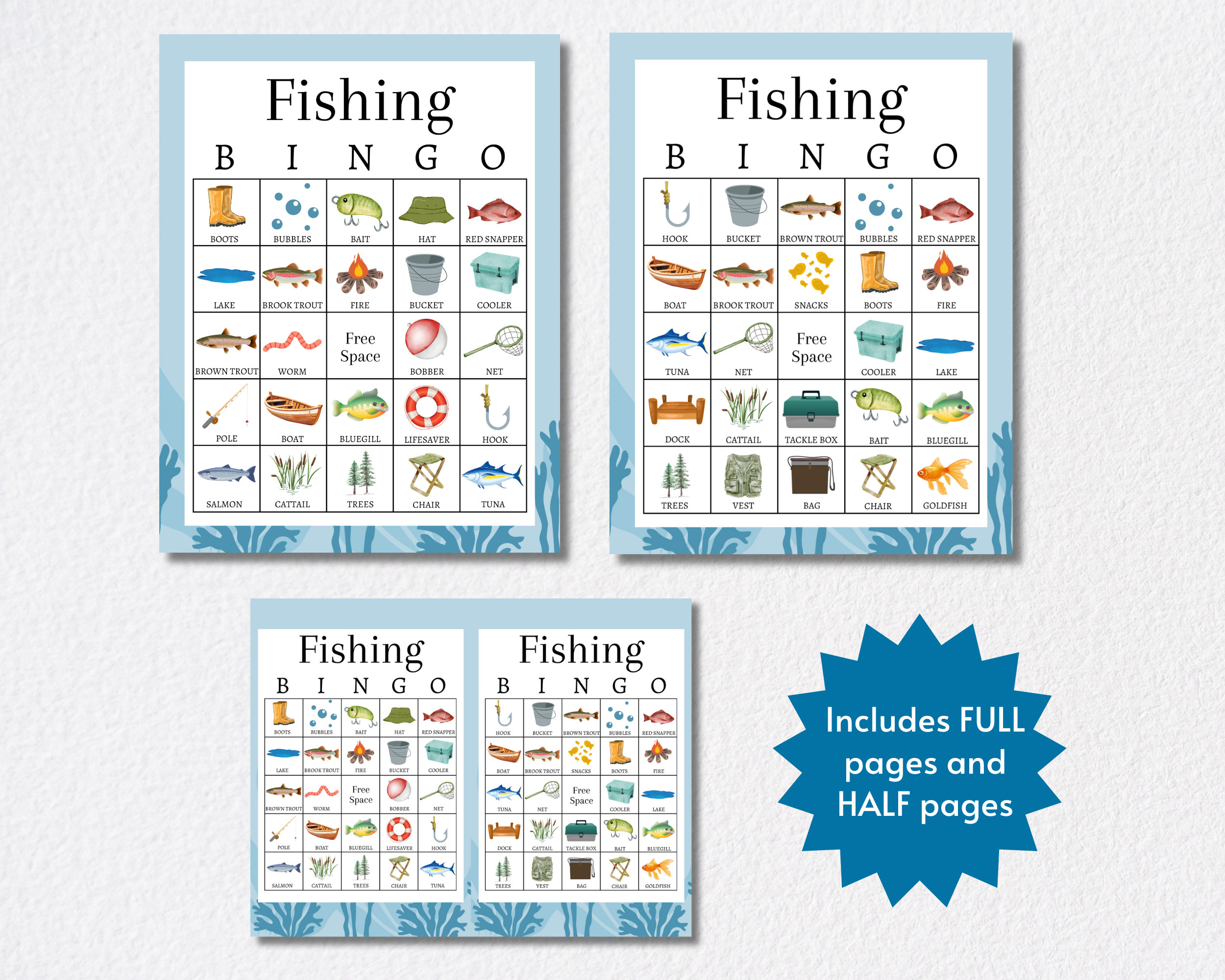 Fishing Bingo Cards, Fishing Birthday Party Game for Kids and Adults ...
