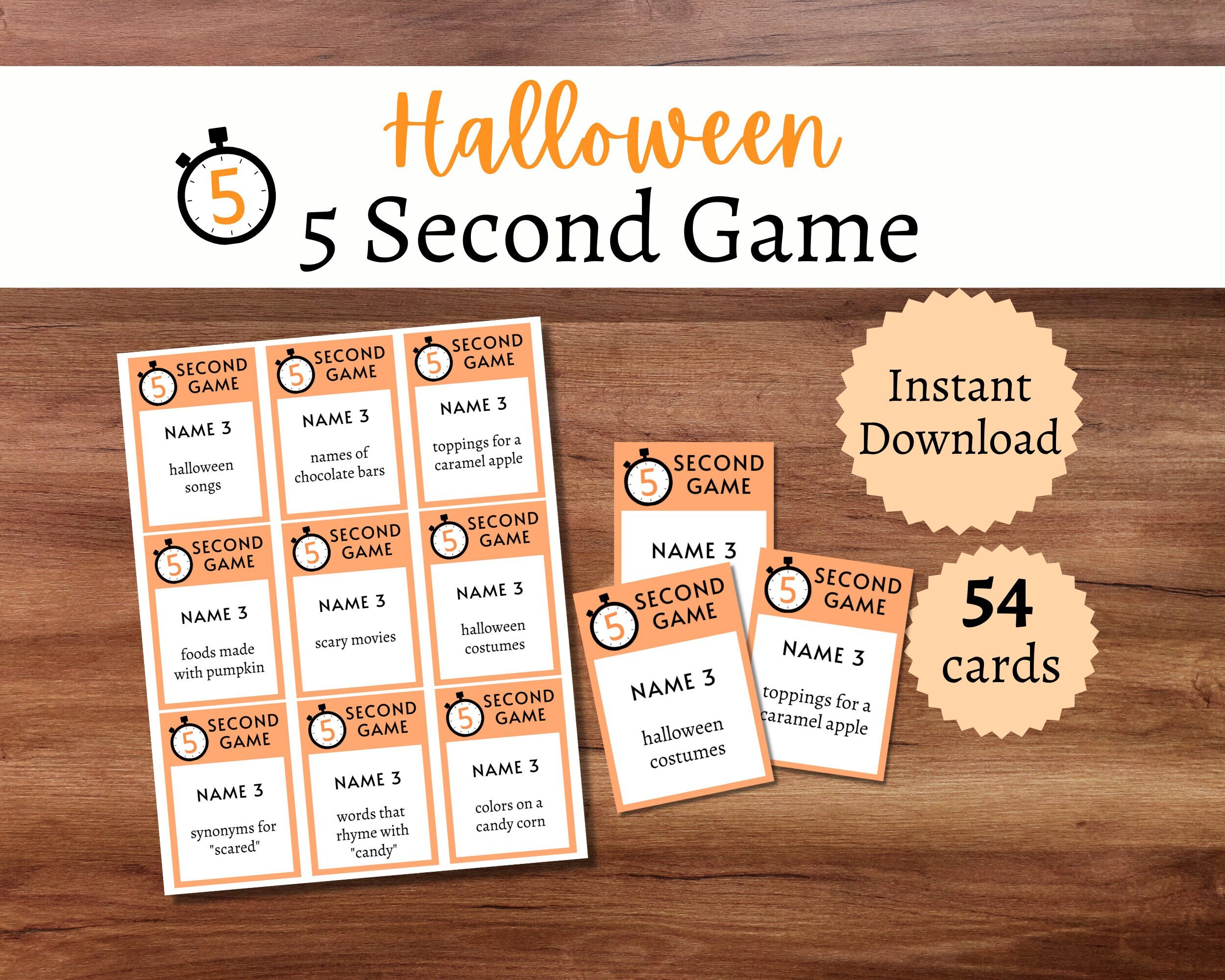 Halloween 5 Second Game, Printable Halloween Party Game for Teens and ...