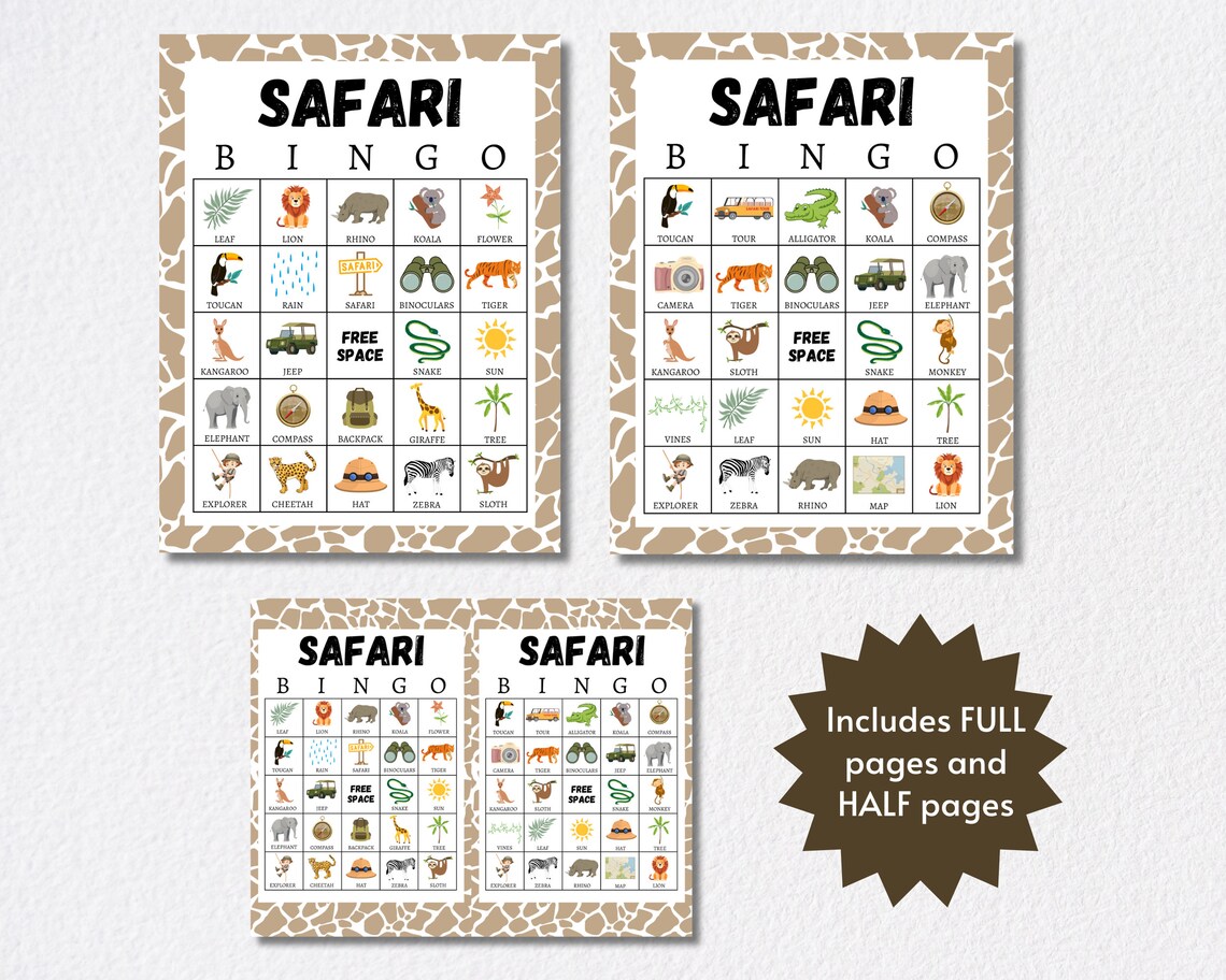 Safari Bingo Cards, Printable Animals Party Game for Kids - Etsy