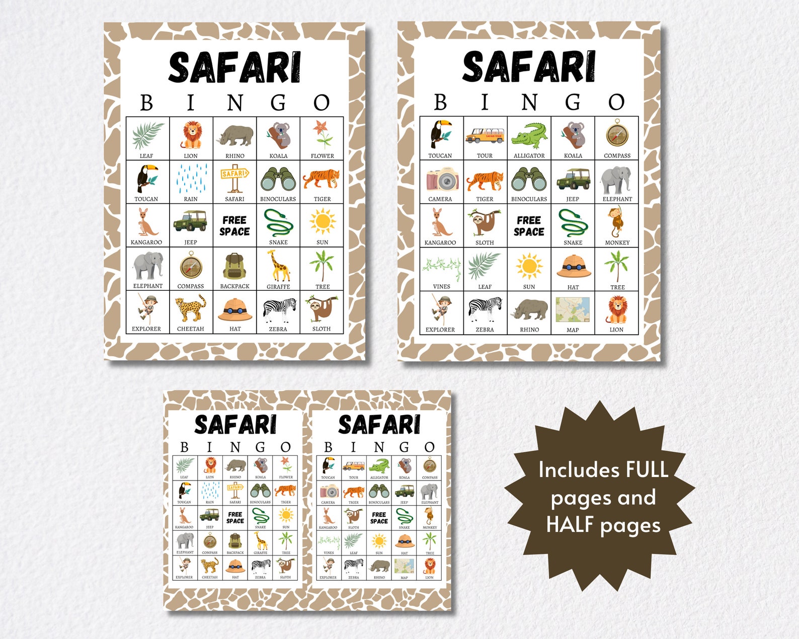 Safari Bingo Cards, Printable Animals Party Game for Kids, Zoo Activity ...