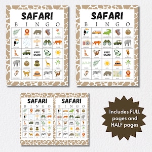 Safari Bingo Cards, Printable Animals Party Game for Kids, Zoo Activity ...