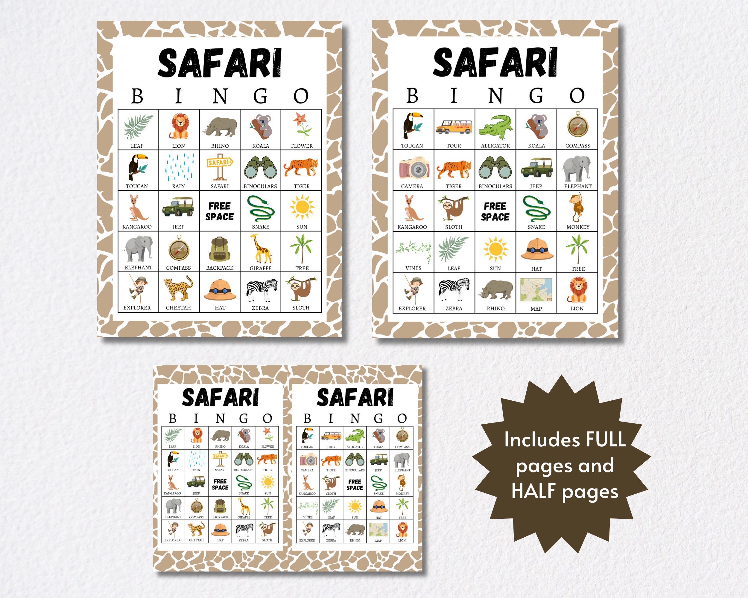 Safari Bingo Cards, Printable Animals Party Game for Kids, Zoo Activity ...