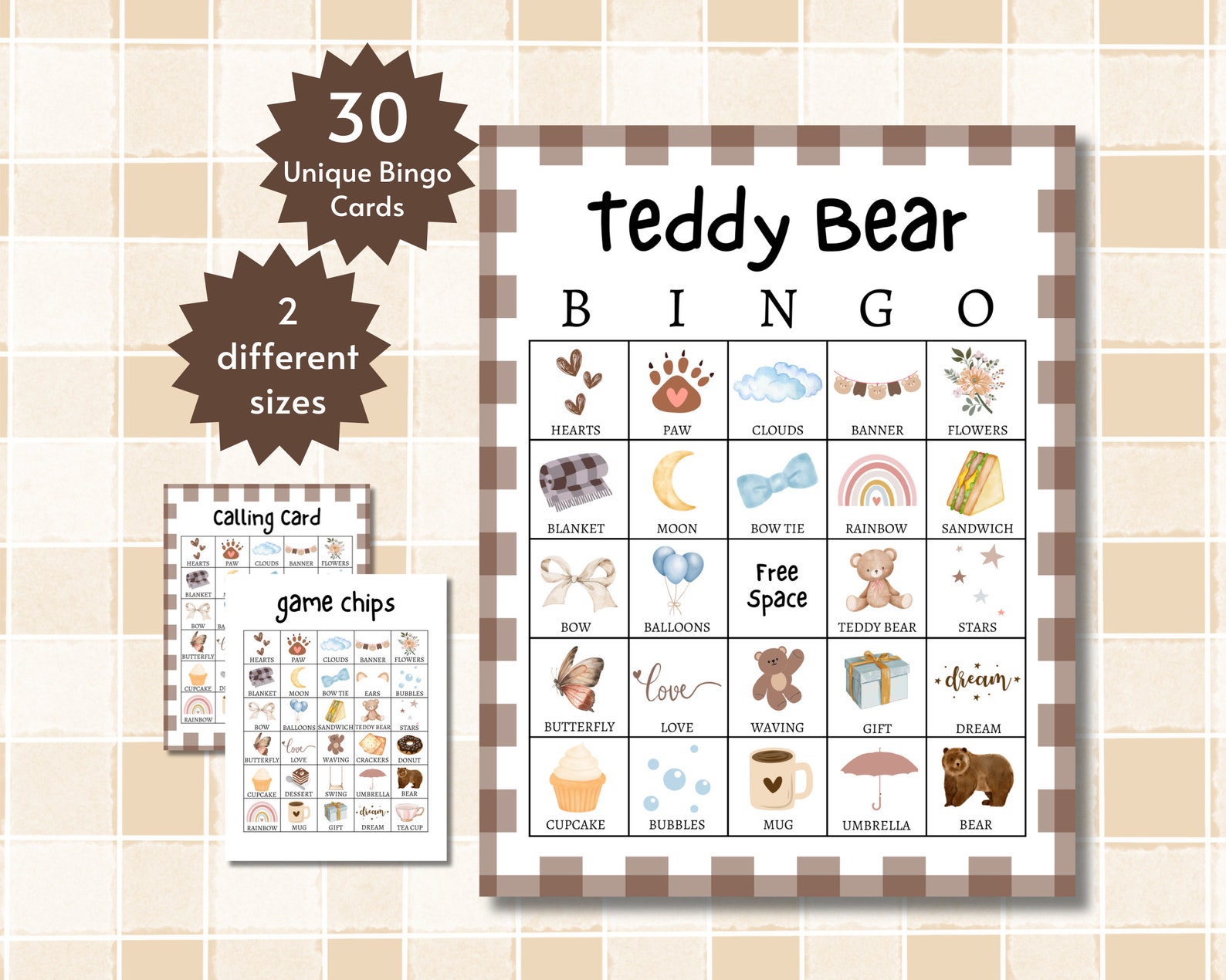 Teddy Bear Bingo Cards, Printable Baby Shower Game, Teddy Bear Birthday ...