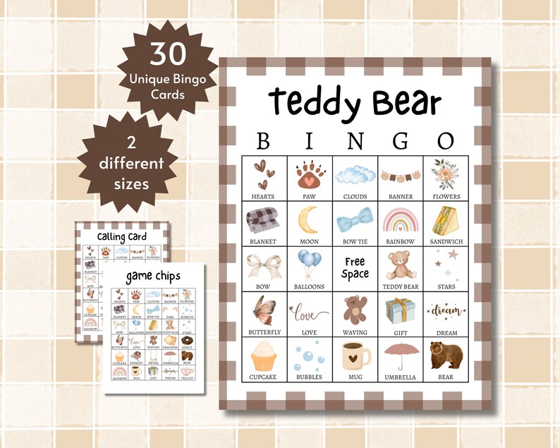 Teddy Bear Bingo Cards, Printable Baby Shower Game, Teddy Bear Birthday ...