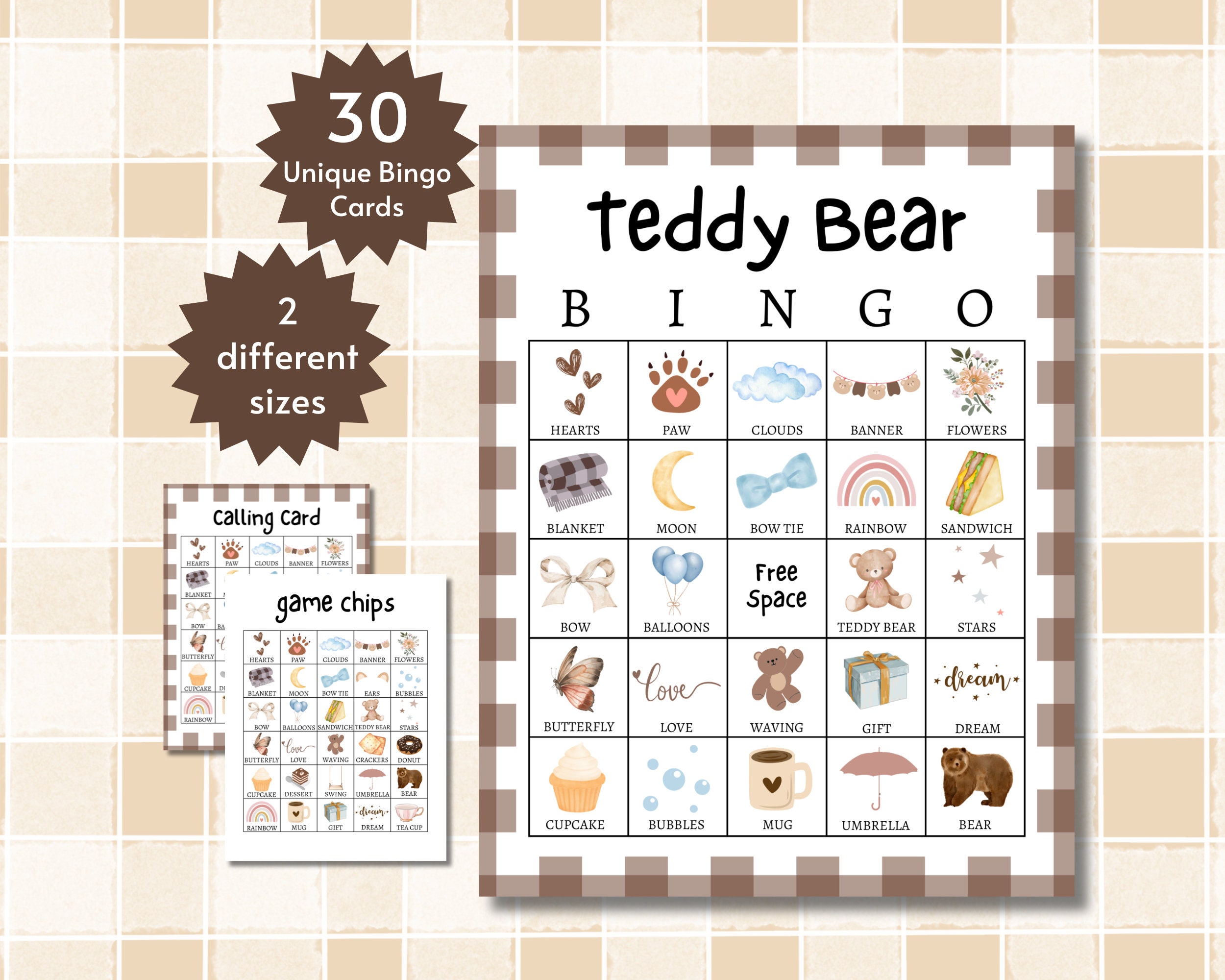 Teddy Bear Bingo Cards, Printable Baby Shower Game, Teddy Bear Birthday ...