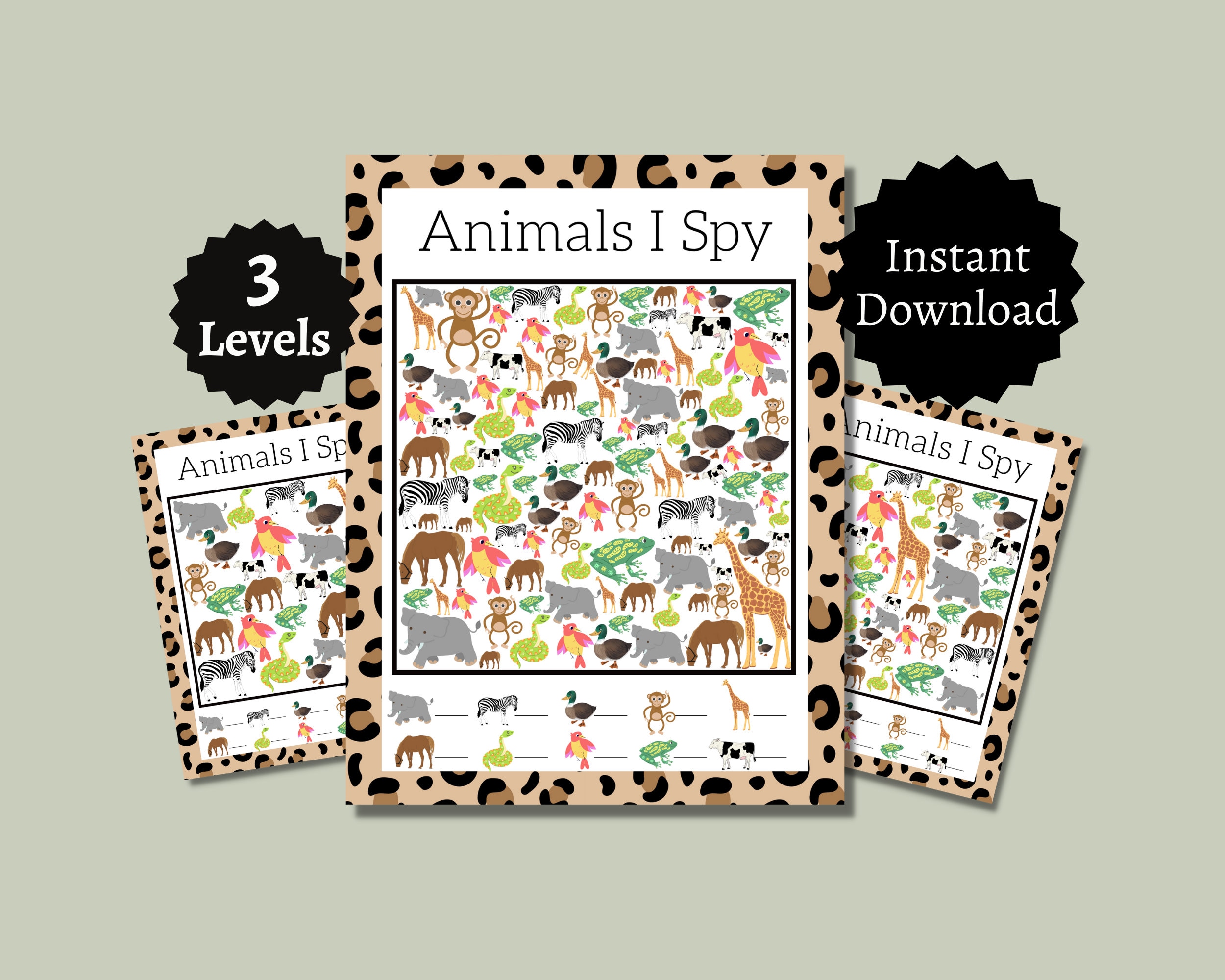 Animals I Spy Game, Animal Game for Kids, Printable Animals Learning ...