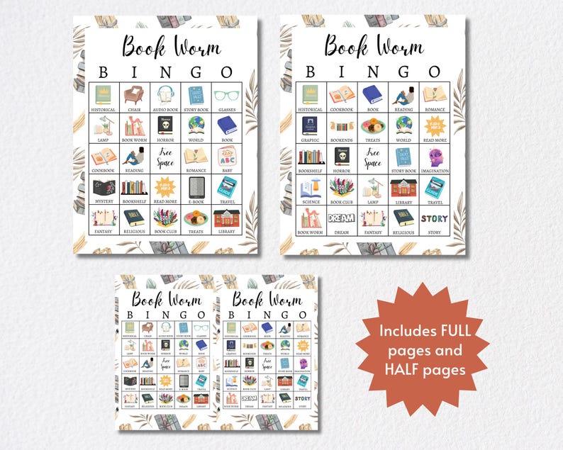 Book Worm Bingo Cards, Printable Book Club Game, Fun Reading Activity ...