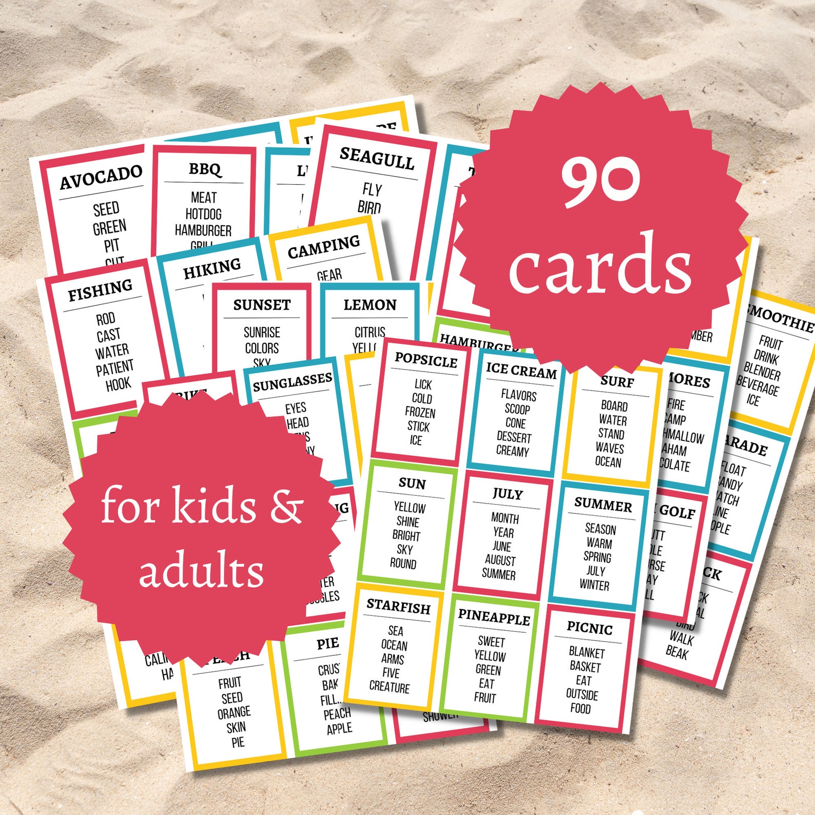 Summer Taboo Game, Printable Luau Activity for Kids and Adults - Etsy