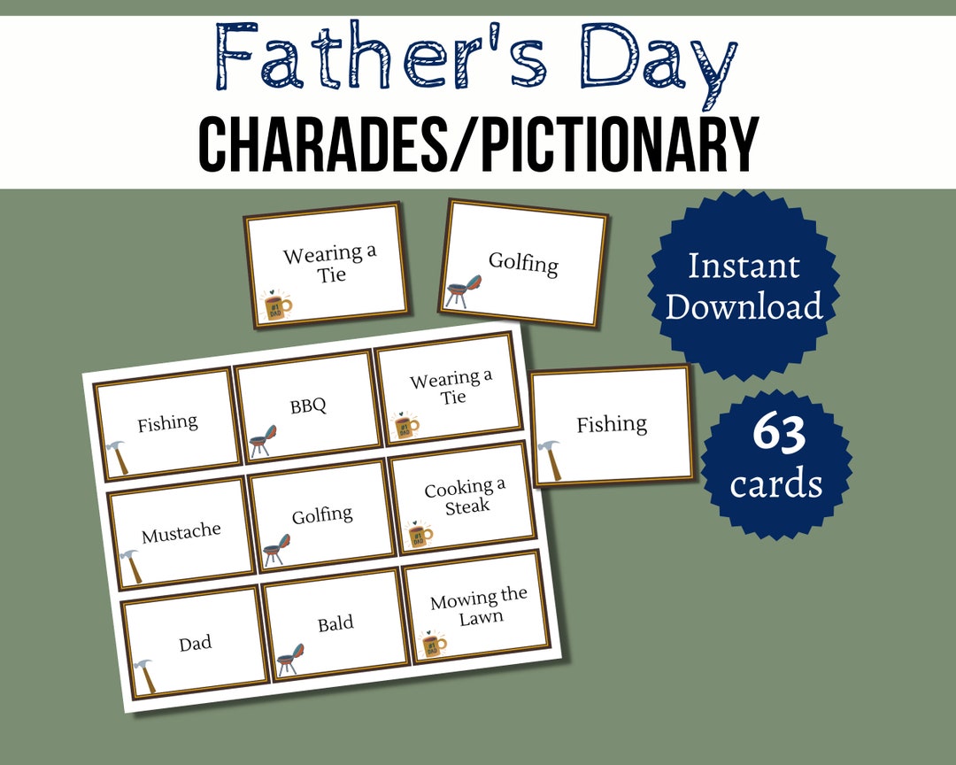 Father's Day Pictionary Game, Printable Charades Cards, Father's Day ...