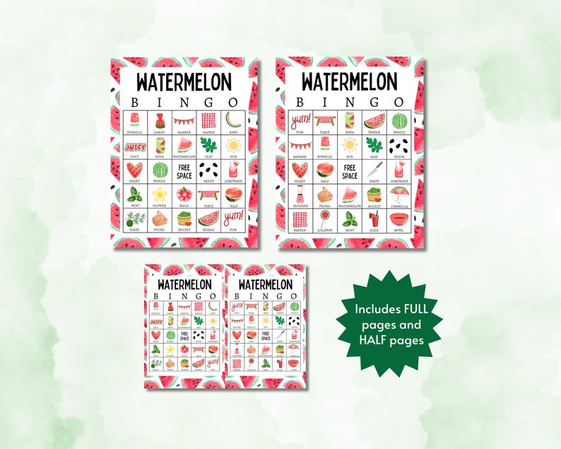 Watermelon Bingo Cards, Printable Summer Party Game for Kids and Adults ...
