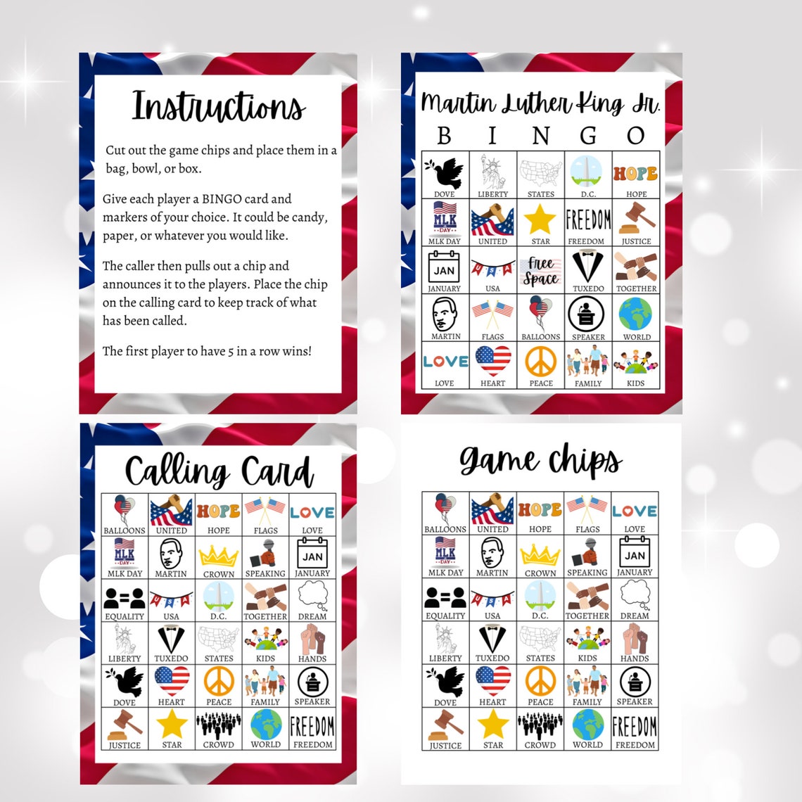 Martin Luther King Jr. Bingo Cards, Printable MLK Party Game for Kids ...