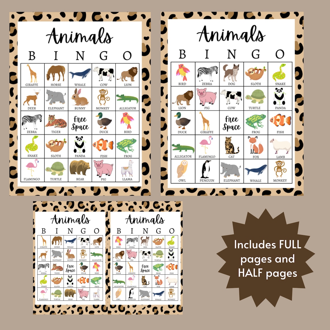 Animals Bingo Cards, Printable Animal Learning Game for Kids ...