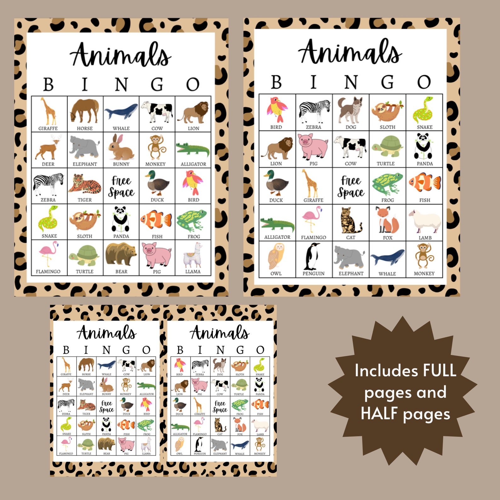 Animals Bingo Cards, Printable Animal Learning Game for Kids ...