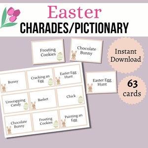 Easter Charades and Pictionary Cards, Printable Easter Party Game for ...