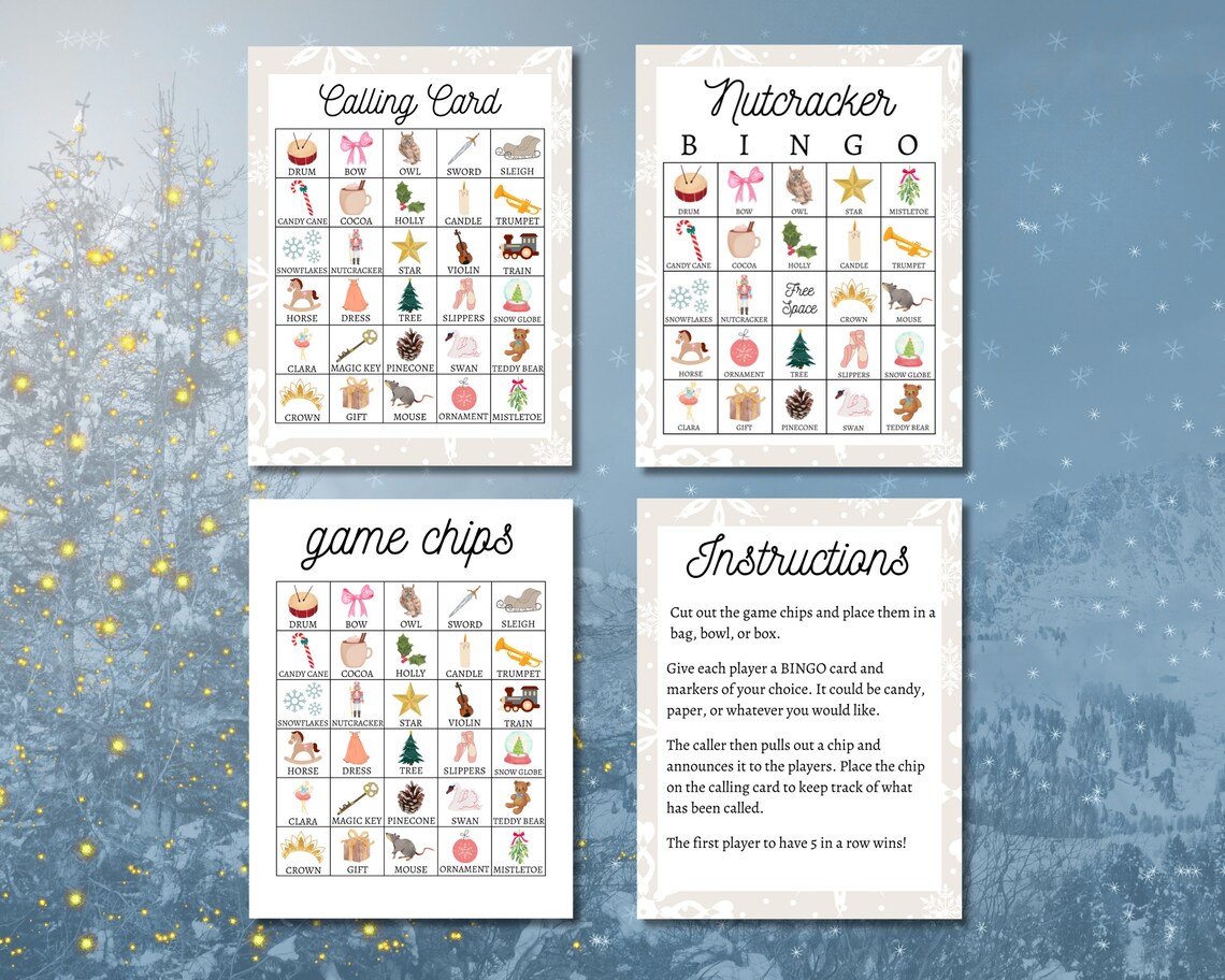 Nutcracker Bingo Cards, Printable Holiday Party Game, Christmas Ballet ...