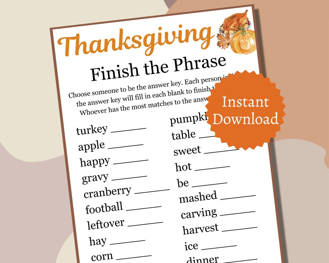 Thanksgiving Finish the Phrase Game, Printable Fall Activity ...