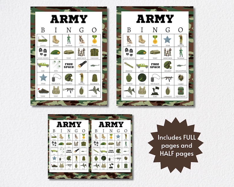 Army Bingo Cards, Printable Military Game for Kids, Teens, and Adults ...