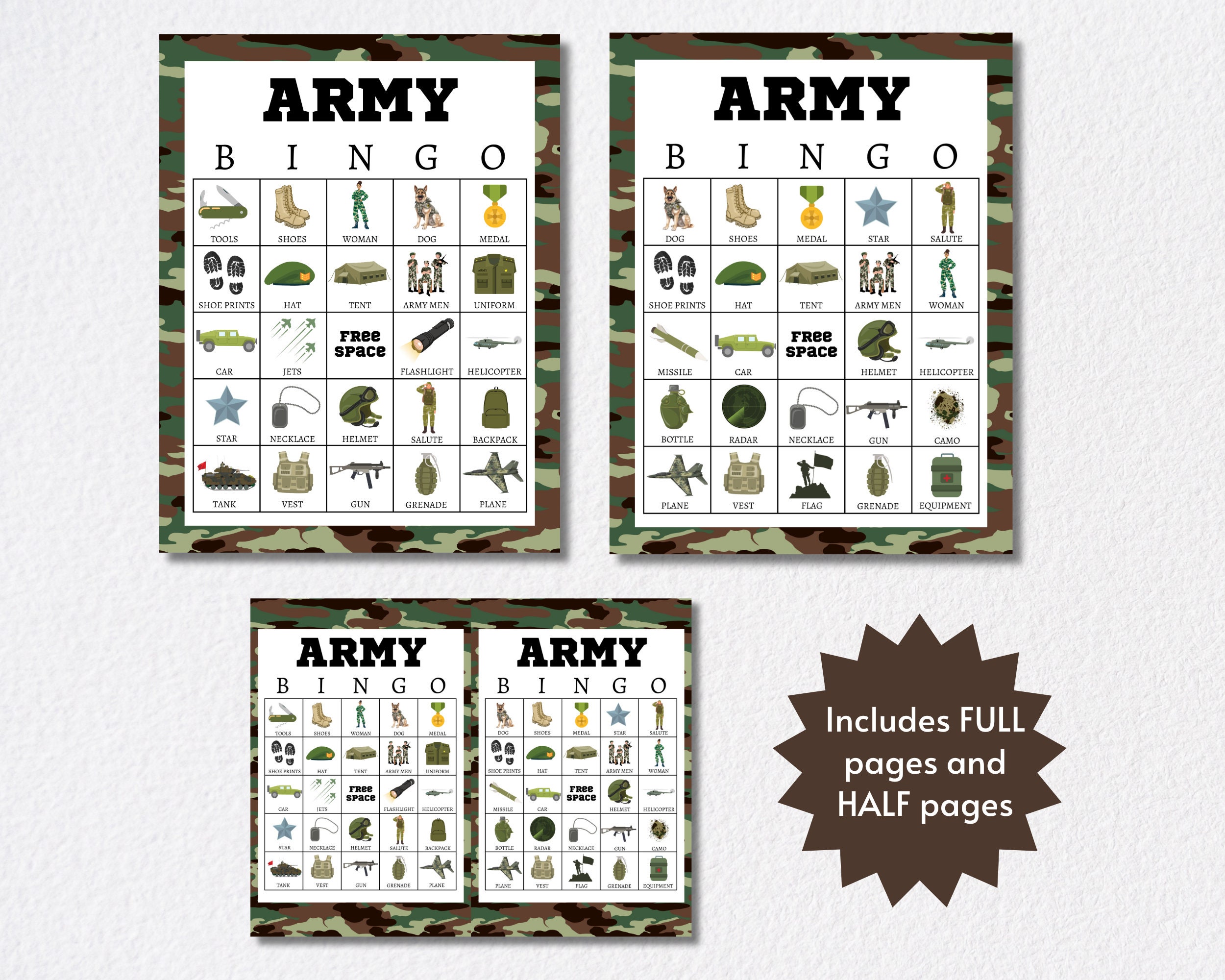 Army Bingo Cards, Printable Military Game for Kids, Teens, and Adults ...