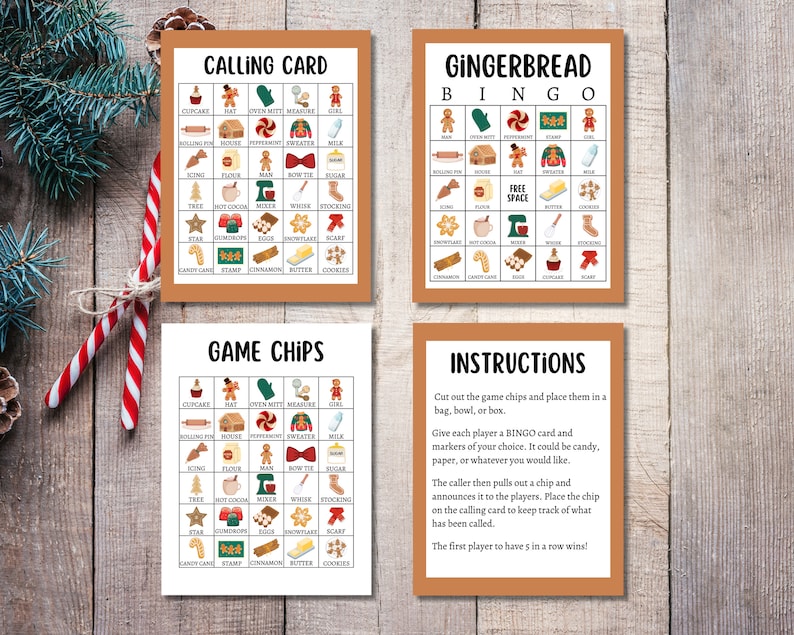 Gingerbread Bingo Cards, Printable Christmas Party Game, Holiday ...