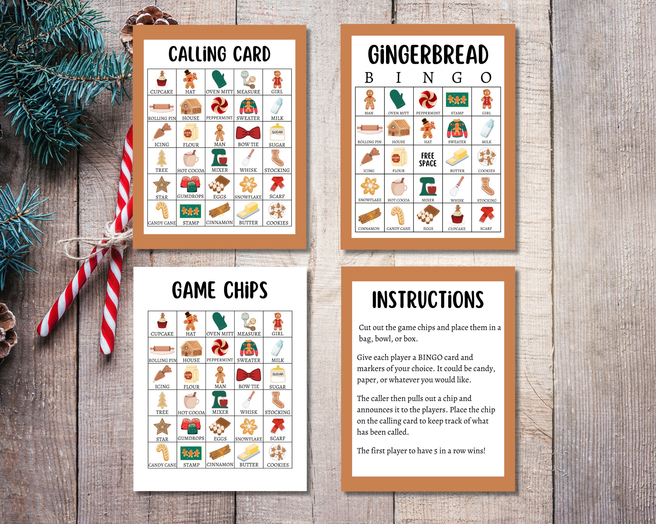 Gingerbread Bingo Cards, Printable Christmas Party Game, Holiday ...