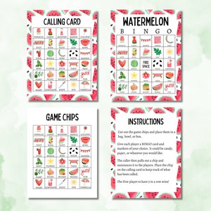 Watermelon Bingo Cards, Printable Summer Party Game for Kids and Adults ...