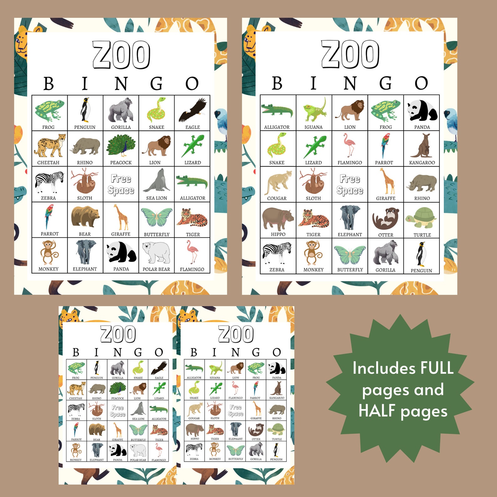Zoo Bingo, Zoo Animals Game, Animal Bingo, Printable Bingo Game for ...