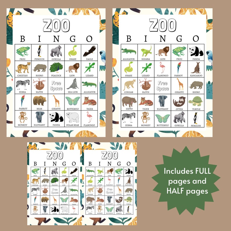 Zoo Bingo, Zoo Animals Game, Animal Bingo, Printable Bingo Game for ...