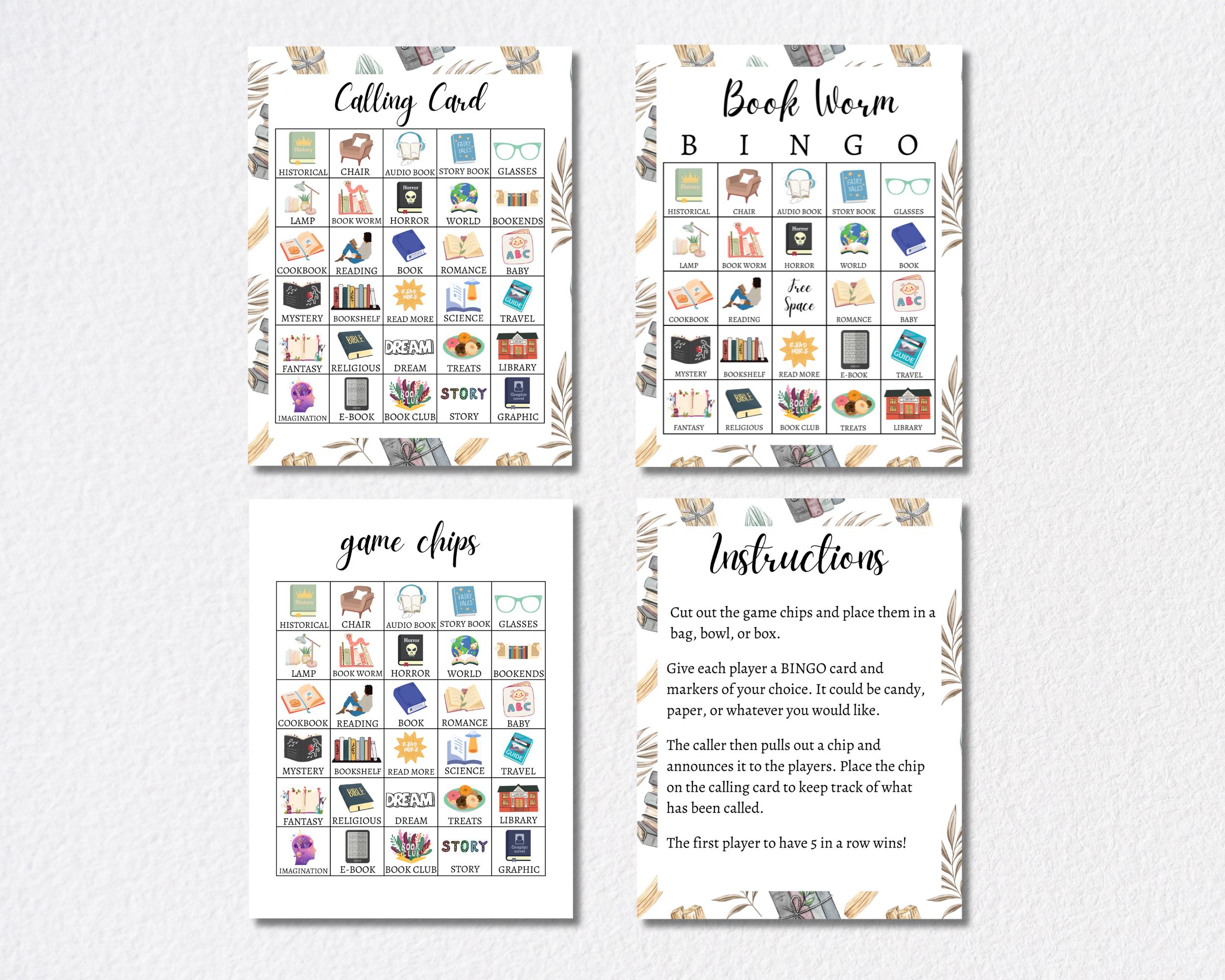 Book Worm Bingo Cards, Printable Book Club Game, Fun Reading Activity ...