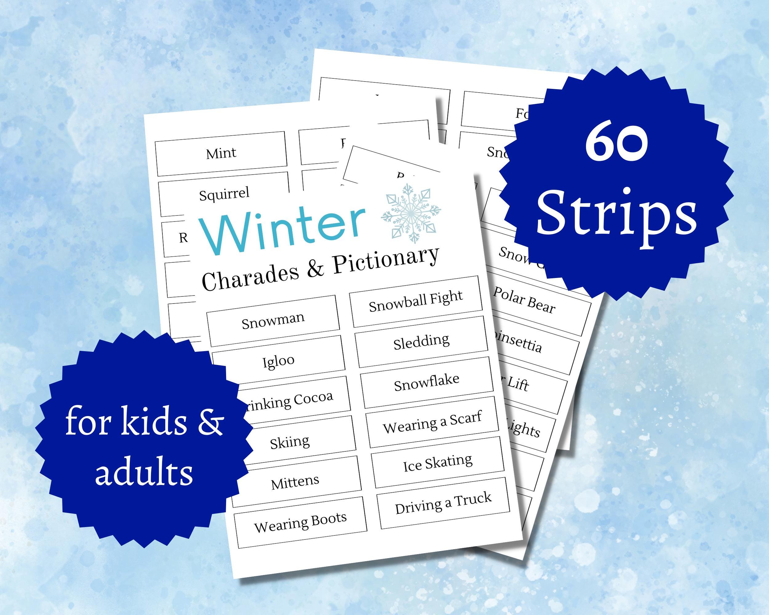 Winter Charades Game, Printable Pictionary Cards, Wintertime Activity ...